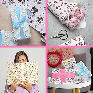 Kawaii Cartoon Anime Wrapping Paper, 12 Sheets Cute Kitty Cinnamon Character Folded Flat Wrap Paper Gift Packaging Handmade DIY Crafts Party Favors Supplies for Christmas Holiday Birthday Baby Shower