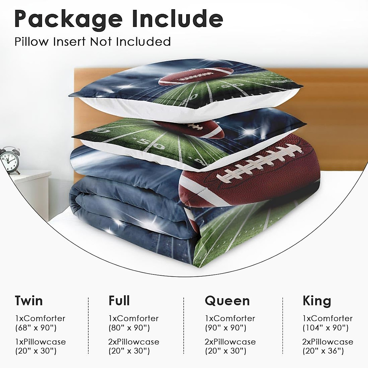 Nesphy Football Full Comforter Set, Rugby Field Football Bedding Set 3 Piece, All Season Soft Toddlers Children Adults Bedroom Bed Decoration Comforter and 2 Pillow Shams
