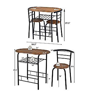 Giantex Dining Table Set for 2, Small Kitchen Table with Storage Shelf, 3 Piece Table and Chairs for Dinner and Breakfast, Space Saving Dinette Set for Home Apartment Bistro (Brown & Black)