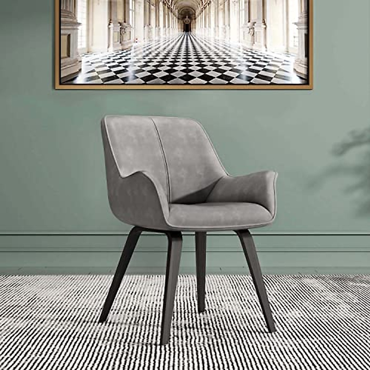 YEEFY Modern Dining Chairs Set of 2 & 4 & 6, Upholstered Waterproof PU Leather Kitchen & Dining Room Chairs with Arms Accent Chairs Arm Chairs for Office Living Waiting Room (Ashen, 2)