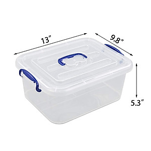 Easymanie 8 Quart Clear Bins with Navy Blue Handle, Plastic Storage Boxes, 2 Packs