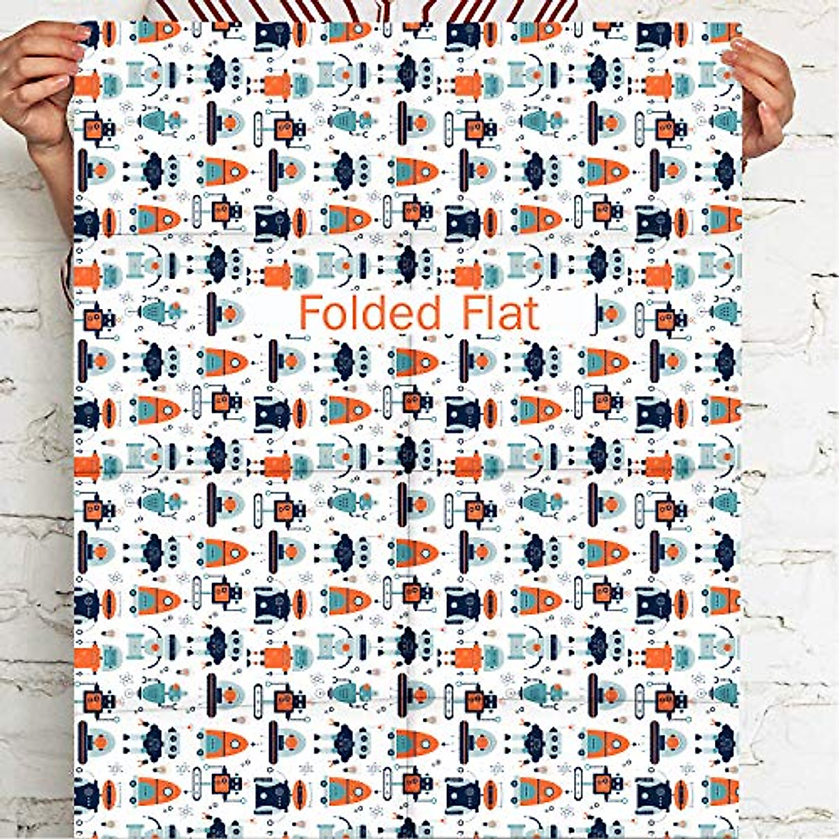 MAYPLUSS Wrapping Paper Sheet Set- Folded Flat - Pull Bows $ Gift Tags & Stickers - 6 Different Robot Design (45.2 sq. ft.ttl.) - 27.5 inch X 39.4 inch Per Sheet