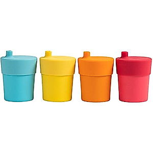 WeeSprout Bamboo Grow-With-Me Sippy Cups, Set of four 10 oz Kids Cups, Double as Baby Sippy Cups & Toddler Cups, Made With All Natural Bamboo & 100% Silicone, Bite Spout Design, Dishwasher Safe