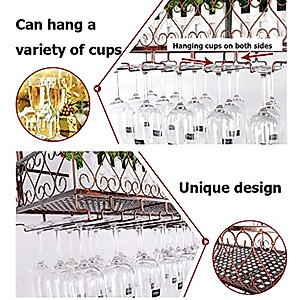 PIBM Stylish Simplicity Wine Rack Wine Rack Adjustable Height, Ceiling Mounted Hanging Wine Bottle Holder Metal Iron Wine Glass Holder High Cup Holder Wine Rack Wall Hanging, Bronze , 50*25CM