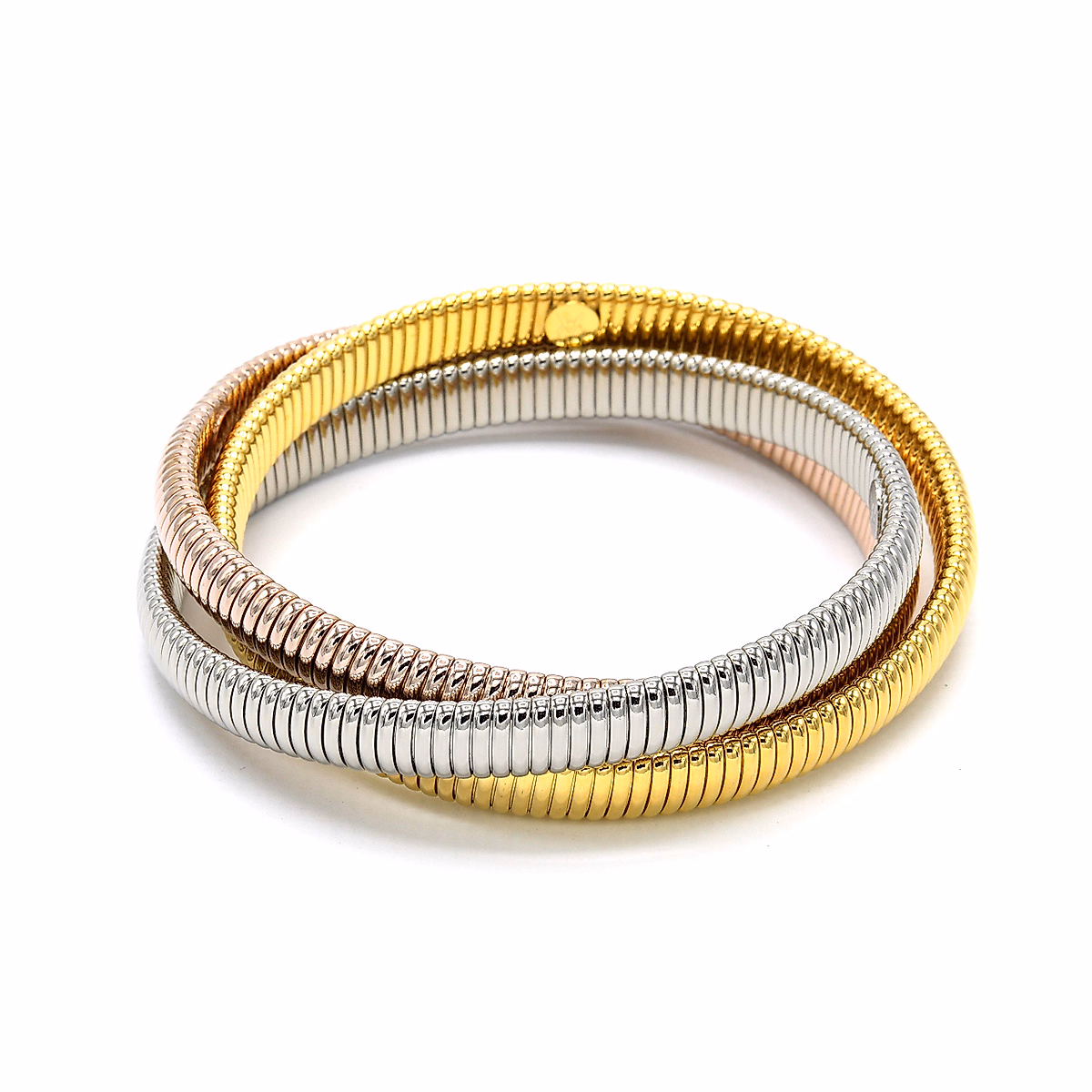 MARSHAL METAL Fashion Bracelet Omega Chain Brass Stretch Triple Cobra Bracelet (7mm x3)