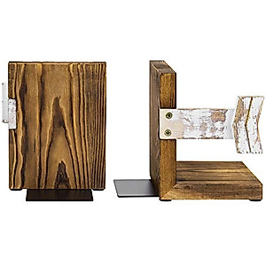 MyGift Rustic Burnt Solid Wood Decorative Bookend with Whitewashed Arrow Design, Office Desktop Book Support Stand, 1-Pair