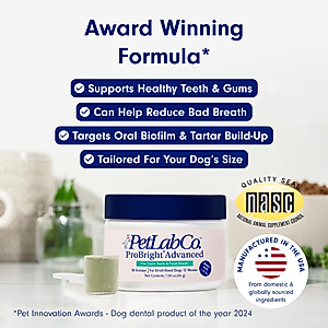PetLab Co. ProBright Advanced Dental Powder - Dog Breath Freshener - Teeth Cleaning Made Easy – Targets Tartar & Bad Breath - Formulated for Small Dogs