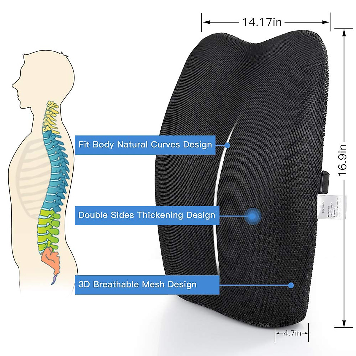 Mkicesky Lumbar Support Back Pillow for Office Chair / Car, Memory Foam Back Support Cushion with Full Posture Corrector - Relief Lower Back Pain (Black)