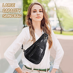 KFXFENQ Sling Bag for Women PU Leather Sling Bags for Women Crossbody Fashion Sling Backpack Multipurpose Chest Bag for Women (1-Brown)