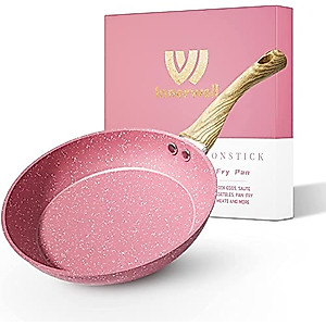 Frying Pan Nonstick, 8 Inch Pink Egg Pan, Non Stick Fry Pan 100% PTFE PFOA-Free Omelet Pan, Toxin-Free Skillets Stone Cookware, Anti-Warp Base with All Stove Tops Available, Induction Compatible