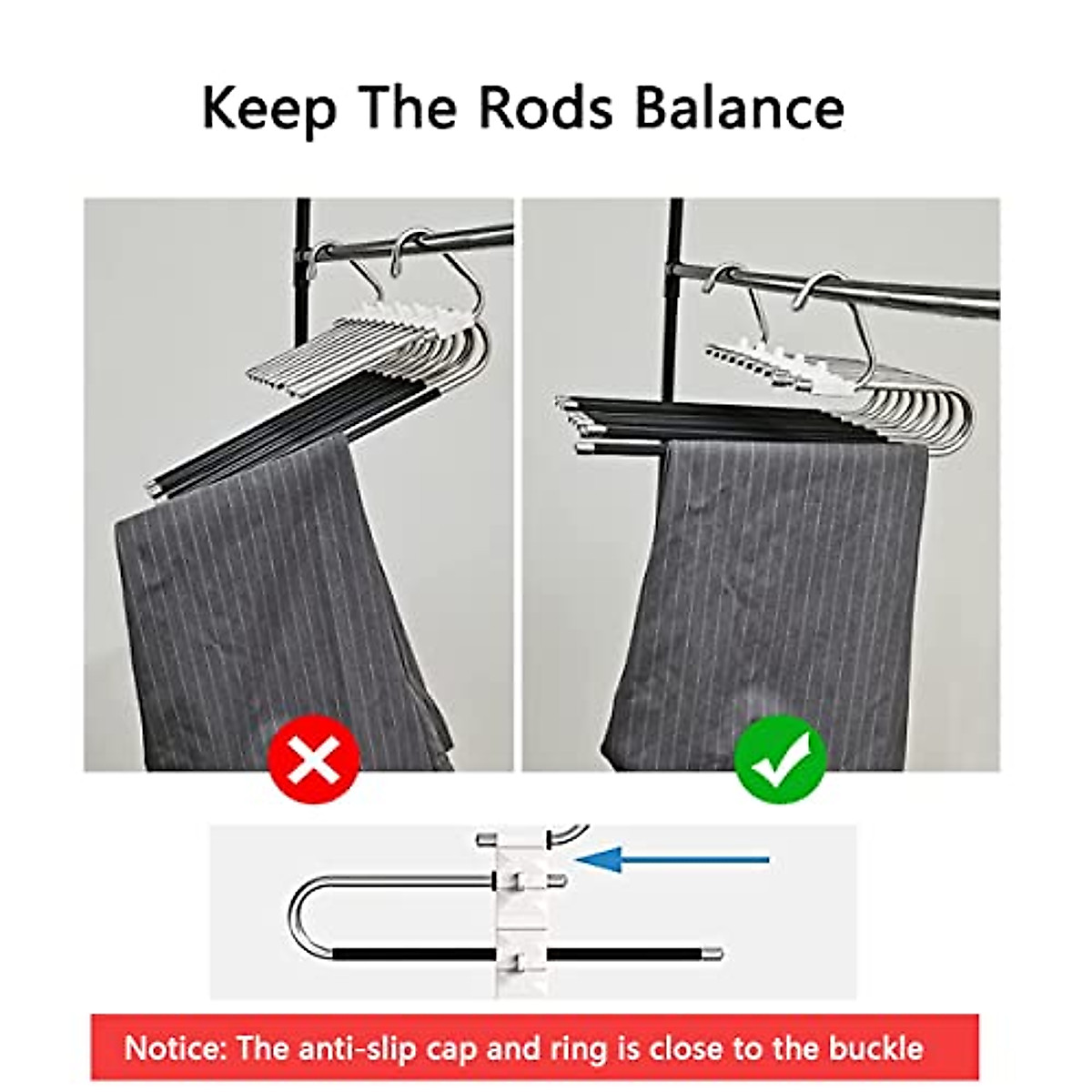 Hoibampu 2 Pcs Upgrade 9 Layers Pants Hangers Space Saving - Hangers for Clothes Hanger Organizer - Jean Hangers Pants Rack Scarf Hanger Closet Space Saving Scarf Organizer