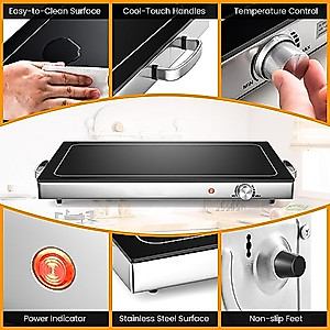 KOTEK Electric Warming Tray, Glass Top Hot Plate with Adjustable Temperature Control, Cool Touch Handles, Stainless Steel Panel, Extra Large Food Warmer for Buffets, Parties, Restaurants, Dinner (2)