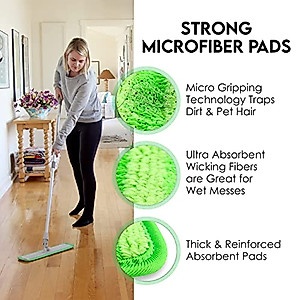 Turbo Microfiber Mop Floor Cleaning System - 18-inch Dust Mop with 4 Reusable Pads for Hardwood and Tile, 360-Spin Floor Mop Head & Extendable Handle - Household Cleaning Tools