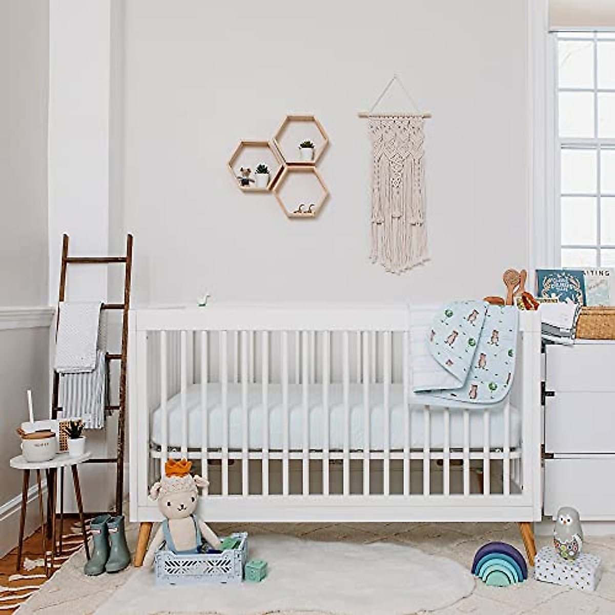 Burts Bees Baby Infant Reversible Blankets 100% Organic Cotton GOTS Certified - Storybook Bear Prints with Quilting Pattern Soft Nursery Blanket with 100% Polyester Fill for Size 30 x 40 Inch