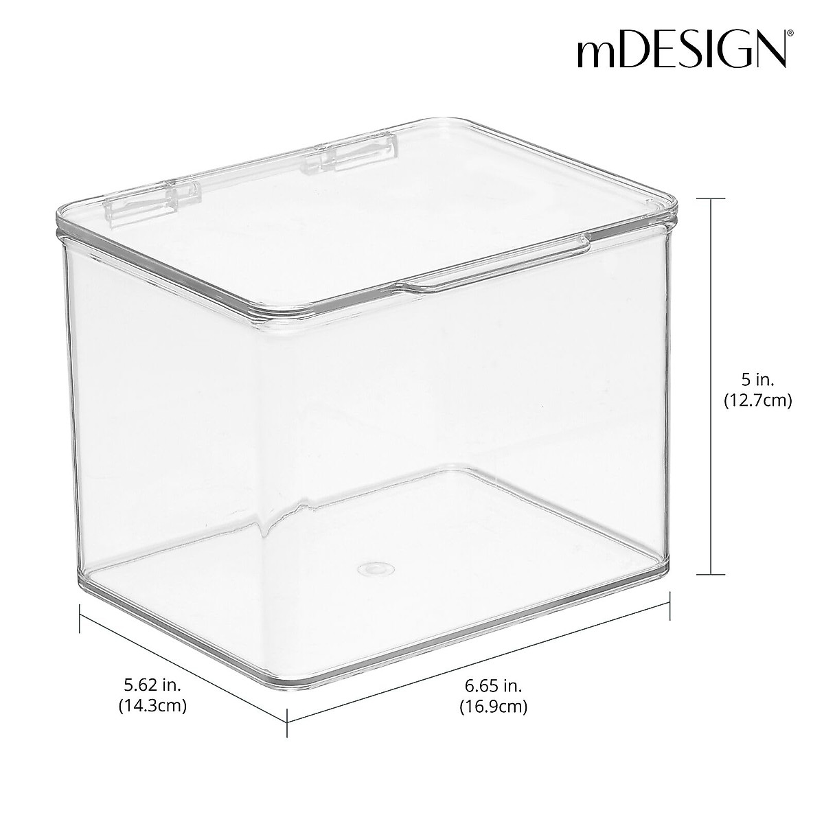 mDesign Plastic Kitchen Pantry and Fridge Storage Organizer Box Containers w/Hinged Lid for Shelves or Cabinets, Holds Food, Snacks, Seasoning, Condiments, Utensils, Lumiere Collection, 8 Pack, Clear