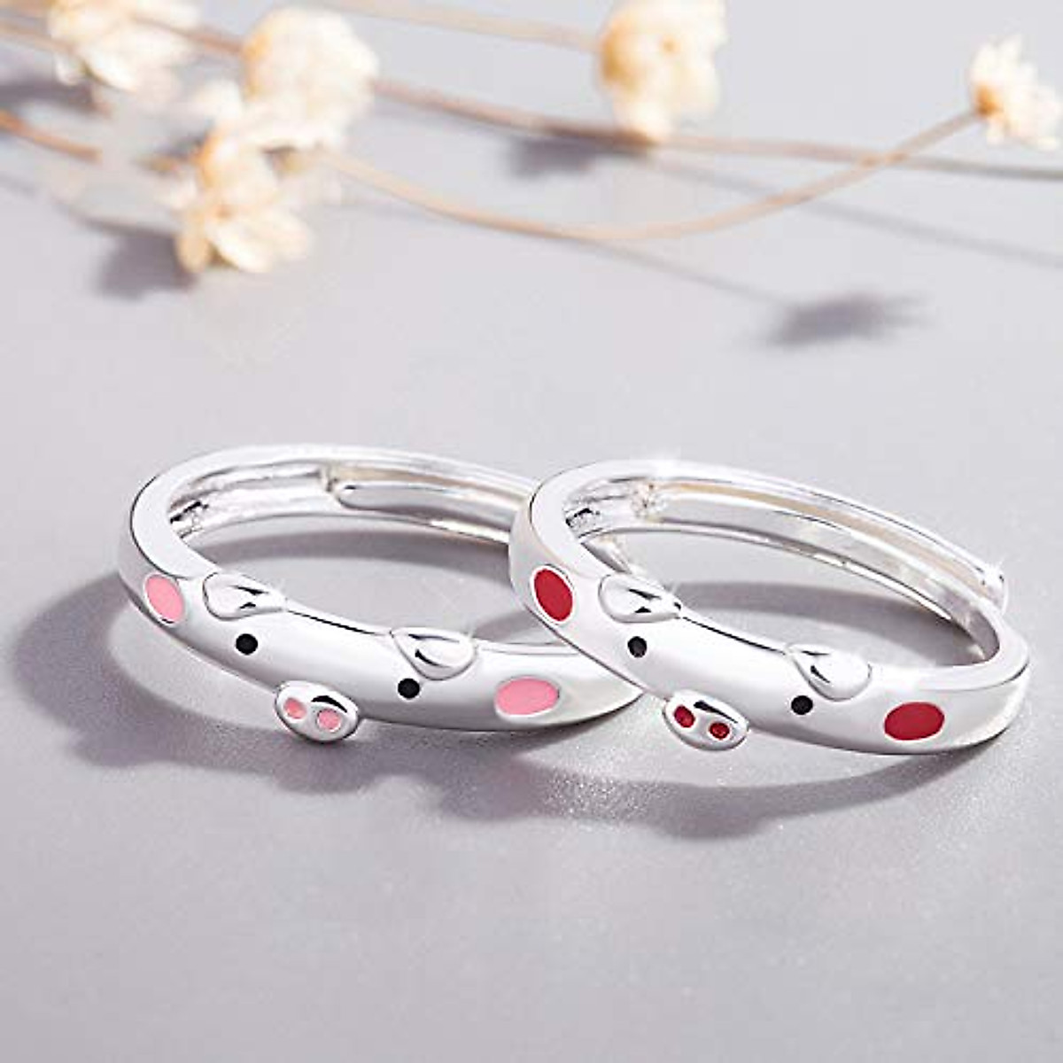 QIAN0813 Creative Cute Pink Red Pig Rings Popular Lucky Piggy Animal Couple Adjustable Open Ring for Women Jewelry (Pink)