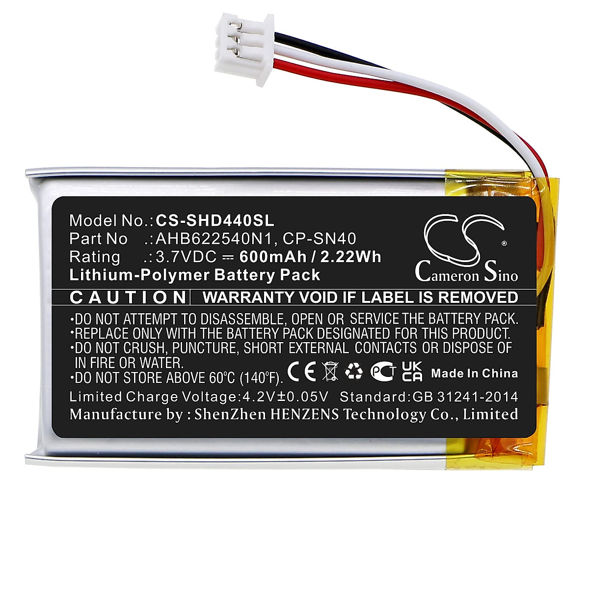 CS Cameron Sino 600mAh / 2.22Wh Replacement Battery for Sennheiser HD 4.40 BT, HD 4.50BTNC, Momentum 2.0, Momentum 3.0, Urbanite XL AHB622540N1, CP-SN40
