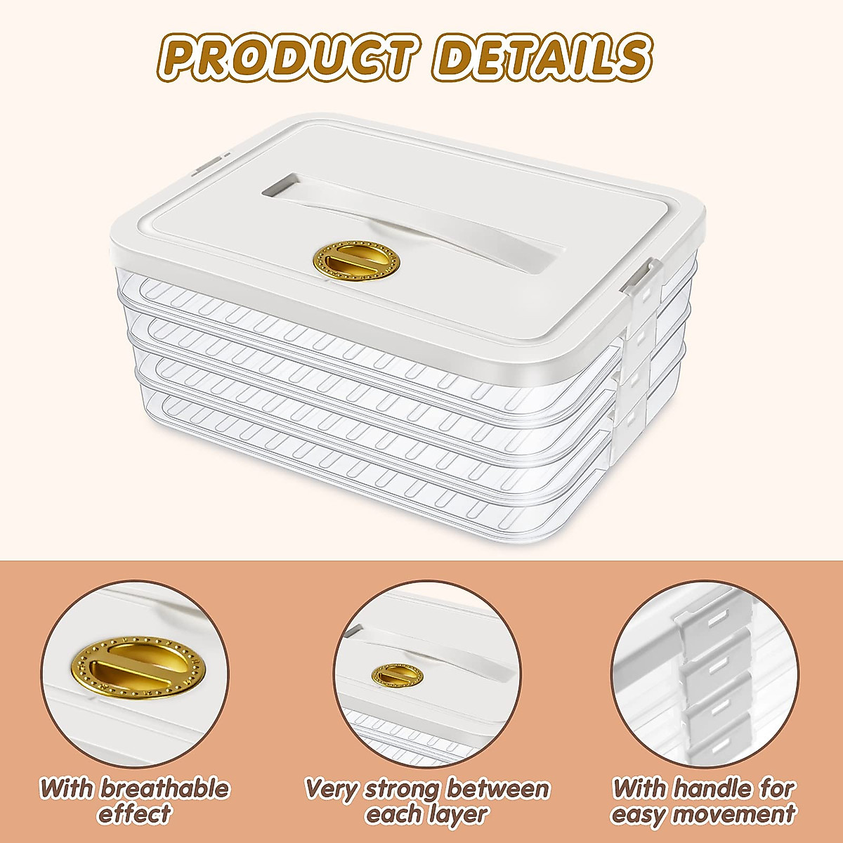 Nuanchu 2 Pcs 4 Layer Dumpling Storage Box for Freezer Food Container Refrigerator Dumpling Storage Box Plastic Cookie Storage Container Large Food Container Organizer Stackable Food Containers