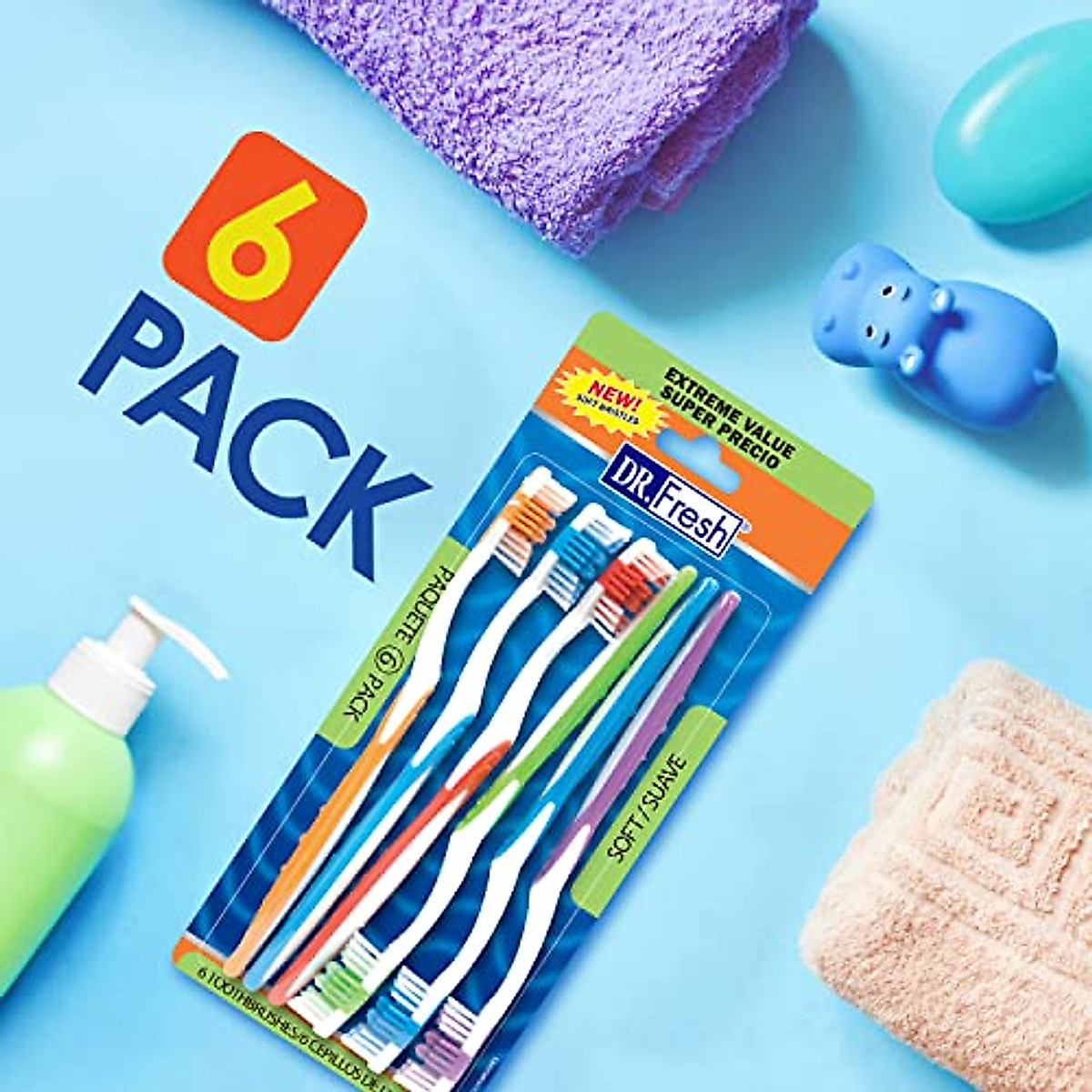 Dr. Fresh Extreme Value Toothbrush Soft Bristles, 6 Count (Pack of 6)