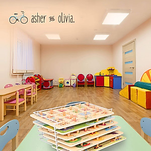 Premium Puzzles for Toddlers and Rack Set - (7 Pack) Includes 1 Learning Clock - 6 Alphabet, Numbers, Shapes, Animals, Cars, Fruits Puzzles