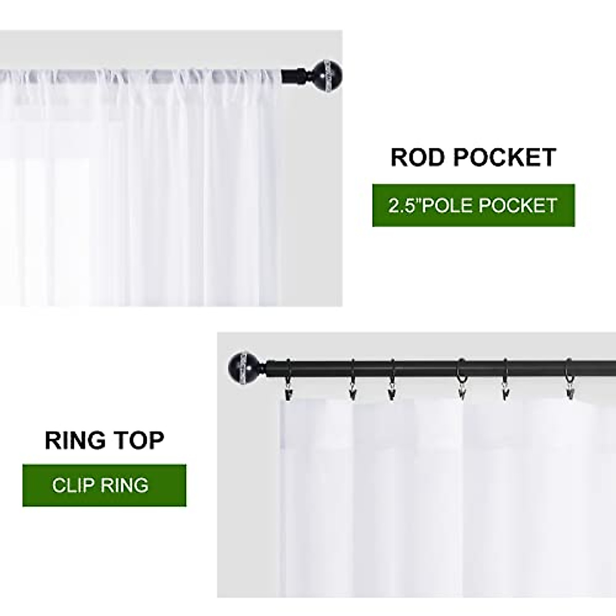 Hiasan White Sheer Curtains for Bedroom with Tiebacks, Lightweight Airy Breathable Voile Drapes Light Filtering Rod Pocket Window Curtains for Living Room, Nursery, W52 x L63, 2 Soft Panels