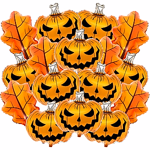 KatchOn, Scary Halloween Pumpkin Balloons - 25 Inch, Pack of 10 | Large Fall Leaf Balloons - 27 Inch, Pack of 6 | Pumpkin Foil Balloons, Fall Balloons for Thanksgiving Decorations | Halloween Balloons
