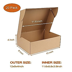PHAREGE 12x9x4 inch Shipping Boxes 20 Pack, Brown Cardboard Gift Boxes with Lids for Wrapping Giving Women Men Presents, Corrugated Mailer Boxes for Packaging Mailing Small Business