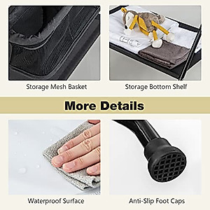 INFANS Baby Changing Table, Folding Diaper Station Portable Nursery Organizer with Safety Belt and Large Storage Racks for Newborn Baby and Infant (Black)