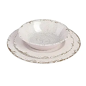 Gibson Home Mauna Melamine Dinnerware Set, Service for 4 (12pcs), Ice Rustic