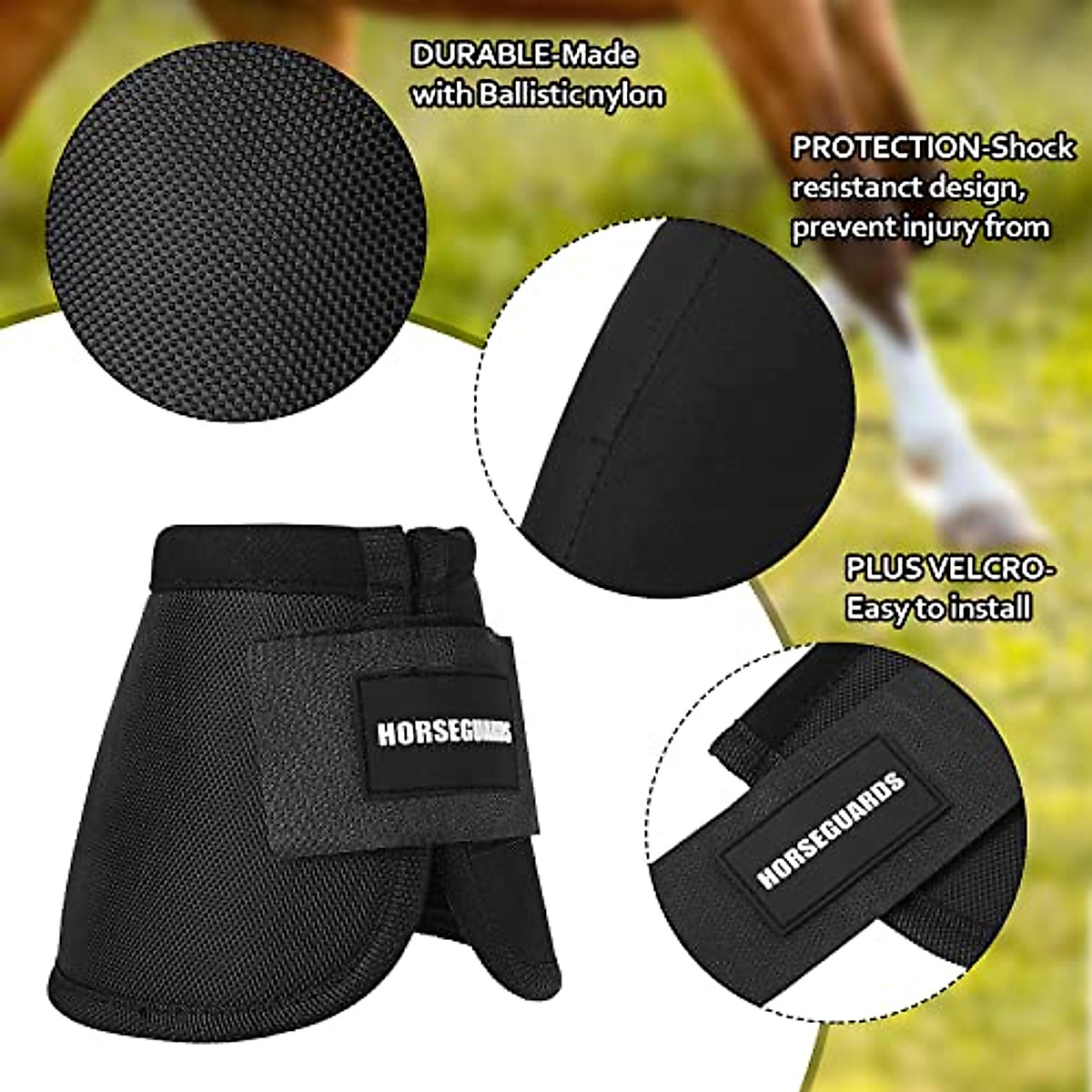 2 Pairs Horse Bell Boots Prevent Overreach Horse Bell Boots Long Lasting and Lightweight Horse Hoof Boots Equine Horse Supplies for Maximum Protection and Comfort, Black Colors, Large Size