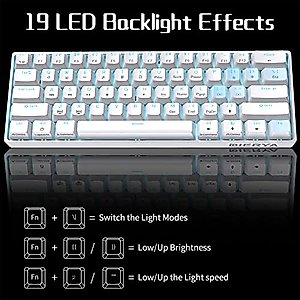 DIERYA 60% Mechanical Keyboard, DK61se Wired Gaming Keyboard with Red Switches, LED Backlit Ultra-Compact 61 Keys Mini Office Keyboard for Windows Laptop PC Gamer Typist（White）