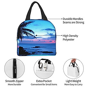 TTLIVEVIP Funny Palm Trees Insulated Lunch Bag for Women Cooler Tote Box Leakproof Reusable Girls Lunchbag Office Work School Picnic Portable Blue Ocean