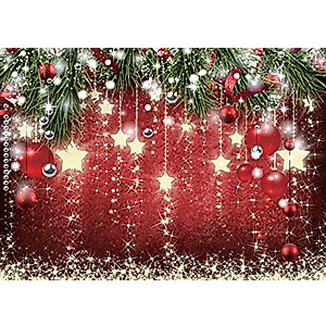 SJOLOON Christmas Backdrops Red Ball Theme Background Shining Stars Background New Year Backdrop for Christmas Party Decoration Banner Photo Shoot 12364 (8x6FT)