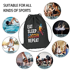 Pishovi Eat Sleep Soccer Repeat Drawstring Waterproof Backpack, Sports Bag for Men & Women, Perfect Soccer Player Gift