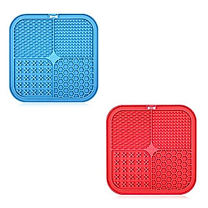 Licking Mat for Dogs & Cats 2 Pack, Slow Feeder Lick Pat with Non-Slip Design, Feeding Mat Anxiety Relief with Suction Cups for Butter Food Yogurt Peanut, Pets Bathing Grooming Training Calming Mat