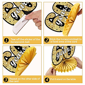 Happy 60th Anniversary Decorations Table Honeycomb Centerpiece, 8pcs 60 Wedding Anniversary Party Supplies, Black Gold Sixty Year Anniversary Table Topper Decor Kit