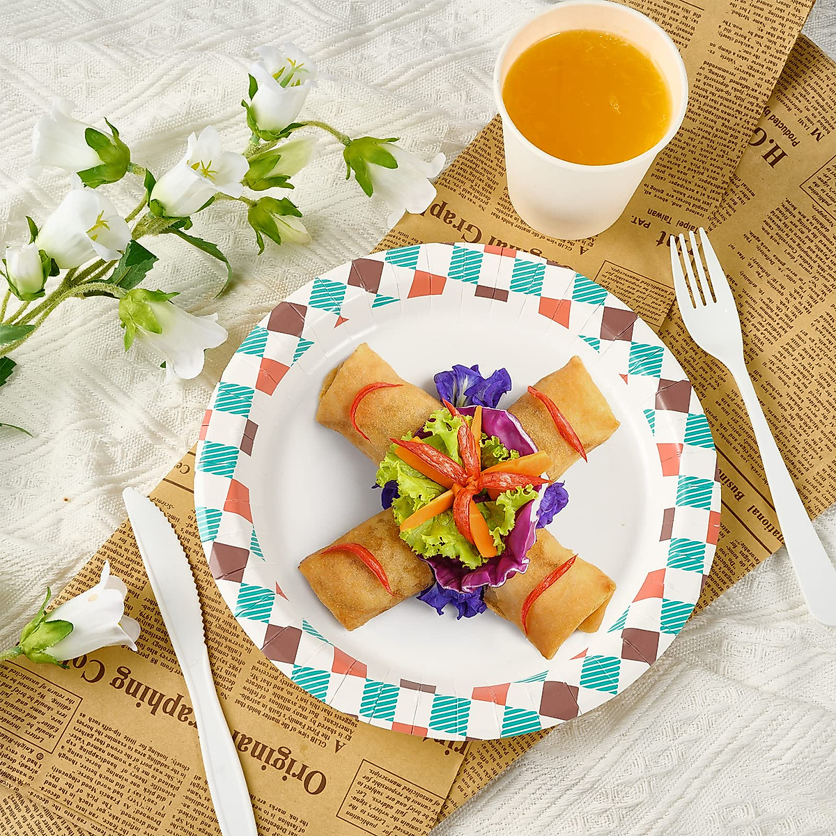 FOCUSLINE 10 inch Paper Plates, Disposable Paper Plates 10 inch Bulk 160 Count, Soak-Proof & Cut-Proof Bulk Paper Plates for Parties, Picnic and Family Gatherings.