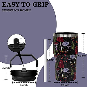 Hachishun Mushroom Tumbler With Flip Straw and Top Handle - 20 oz Insulated Stainless Steel Travel Mug - Wine Cups and Gifts