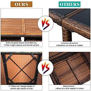 Tangkula 9 Pieces Acacia Wood Patio Dining Set, Space Saving Wicker Chairs and Wood Table with Umbrella Hole Outdoor Furniture Set, Suitable for Garden, Yard, Poolside, Outdoor Seating Set