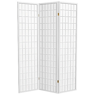 Red Lantern 6 ft. Tall Window Pane Shoji Screen-White-3 Panels Room Divider