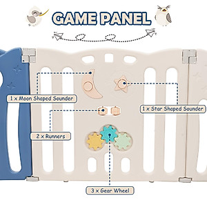 Costzon Foldable Baby Playpen, 14-Panel Baby Fence with Lock Door, Rubber Pads & Anti-Slip Rubber Bases, Indoor Outdoor Safety Baby Fence with Adjustable Shape for Toddlers (14-Panel, Blue)