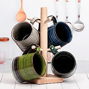 Otevymu 18 Oz Large Ceramic Coffee Mug, Big Handmade Pottery Tea Cup for Office and Home, Big Handle Easy to Hold, Microwave and Dishwasher Safe, Stylish Texture Glaze (Ink Green)