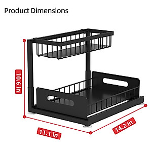 Lxmons 2-Tier Under Sink Slide Out Organizer, 2 Pack Pull Out Cabinet Storage Shelf with Sliding Storage Wire Basket Drawer for Bathroom Kitchen, Countertop or Pantry Storage shelf, Black
