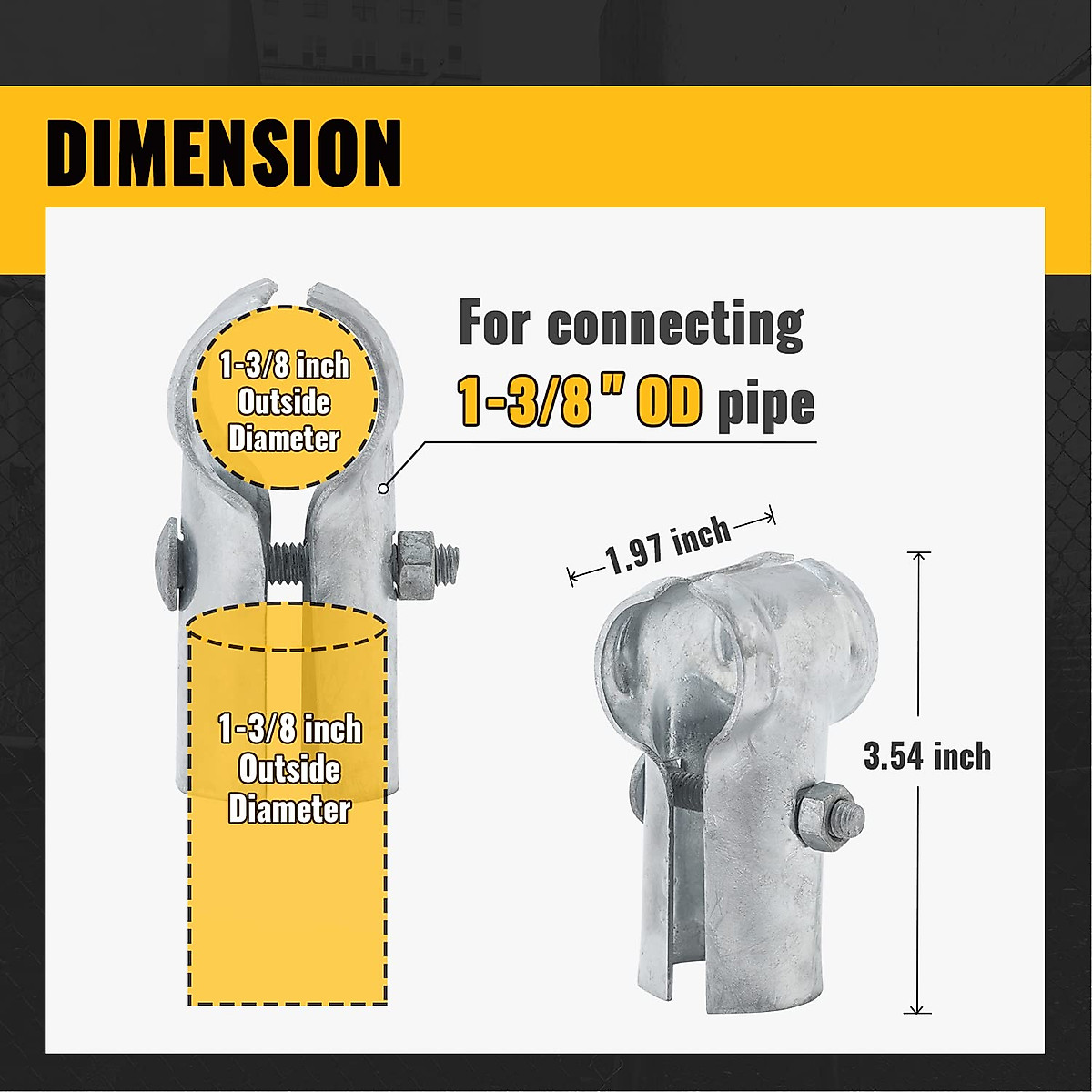 VIVIDA End Rail Clamps 1-3/8" x 1-3/8", End Rail T Clamps Chain Link Fence Fittings, Panel T Clamps for 1-3/8" OD Pipe, Galvanized Fence Pipe T Clamps, Chain Link Fence Parts, 6 PCS