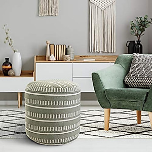 LR Home Dash and Stripe Geometric Indoor Outdoor Pouf, Green/White, 20" x 20" x 20"