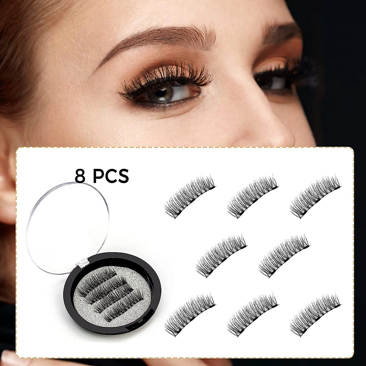 Dual Magnetic Eyelashes, Magnetic Eyelashes without Eyeliner or Glue, Light weight & Easy to Wear, Best 3D Reusable Eyelashes with Applicator (WITHOUT EYELINER)