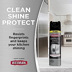 Weiman Stainless Steel Cleaner & Polish Protects Appliances From Fingerprints & Gives a Streak-Free Shine - For Refrigerators, Oven, Dishwasher, Stove - 2 Pack Aerosol Spray with Microfiber Cloth Included