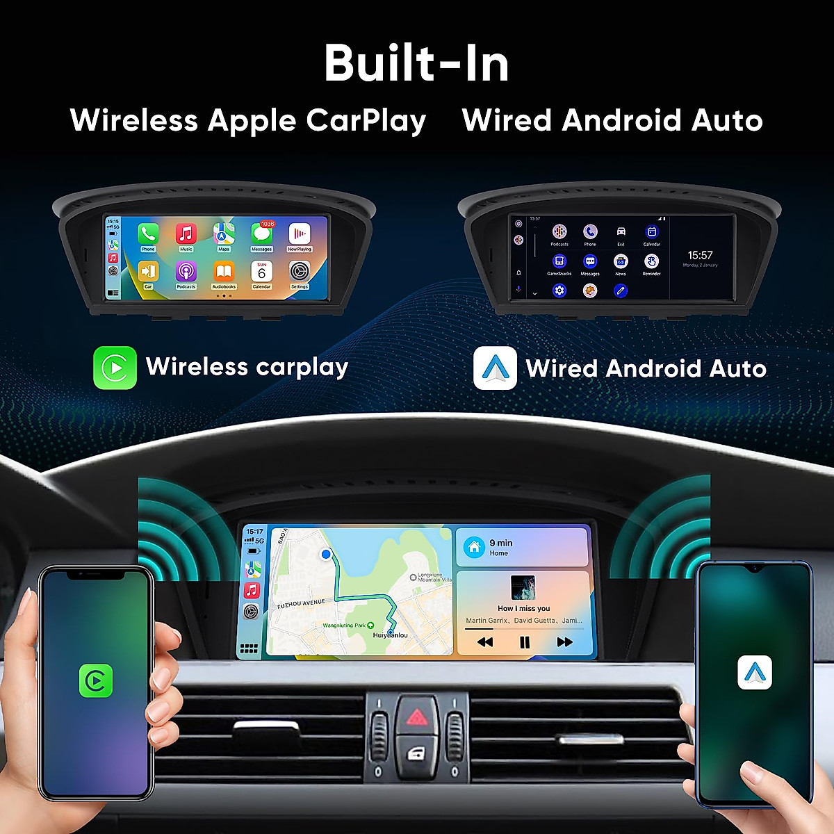 for BMW 3 5 Series E60 E61 E63 E64 E90 E91 E92 E93 2005-2008 Upgrade Radio Car Stereo Qualcomm 665 Otca Cores Built-in 4G LTE GPS Navigation Wireless Apple CarPlay Android Auto 8.8 inch Touchscreen