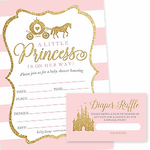 Hadley Designs 25 Little Princess Baby Shower Invitations, 25 Diaper Raffle Tickets for Baby Girl, Pink & Gold Fill or Write in Card, Diaper Raffle Cards