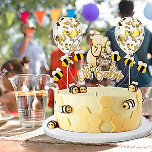 Winnie Cake Topper Oh Baby Acrylic Cake Topper with Cute Bees and Balloons Cake Decoration for Kids Birthday Baby Shower Party Supplies